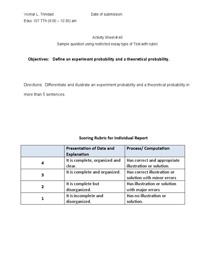 Activity 40 Restricted Essay Type | PDF | Teaching Methods & Materials ...