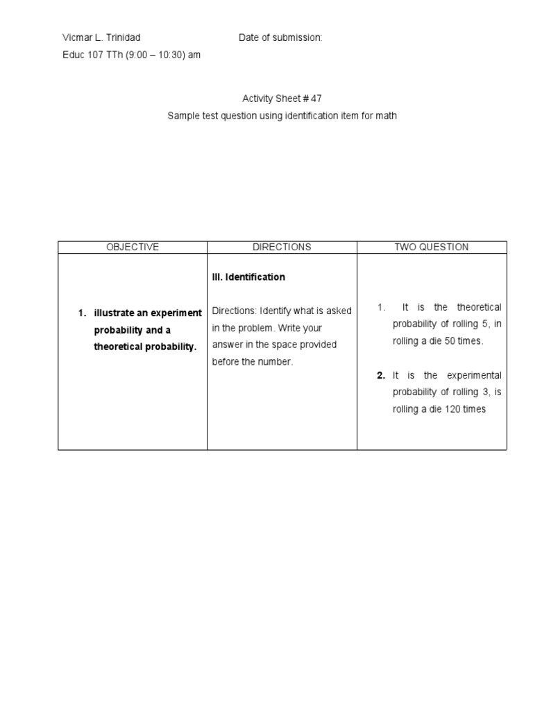 Activity 47 Identification Type of Test | PDF