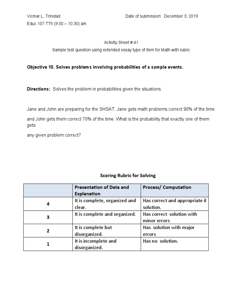 Objective 10. Solves Problems Involving Probabilities of A Sample Events | PDF