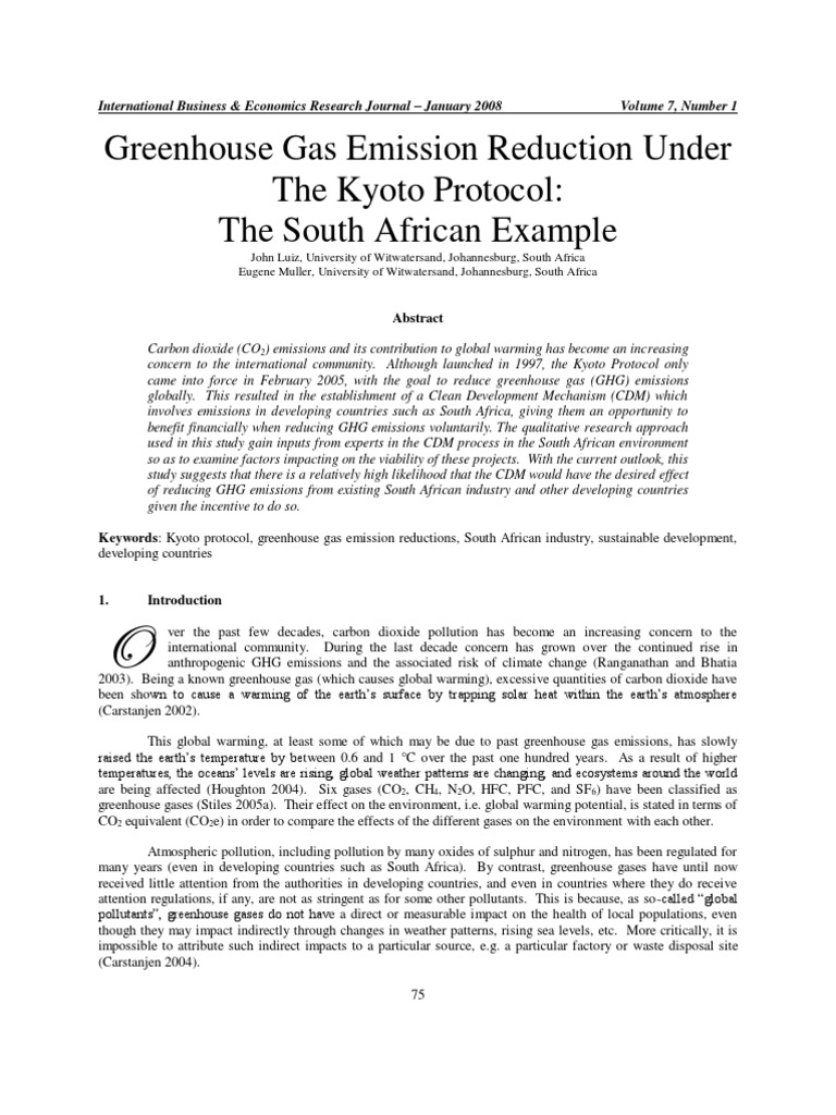 Greenhouse Gas Emission Reduction Under The Kyoto Protocol: The South ...