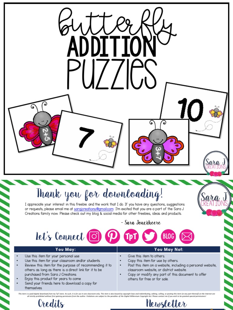 Butterfly Addition Matching Cards | PDF | Intellectual Works ...
