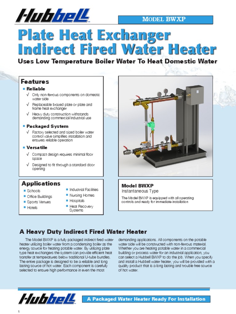 Hubbell Model BWXP | PDF | Water Heating | Heat Exchanger