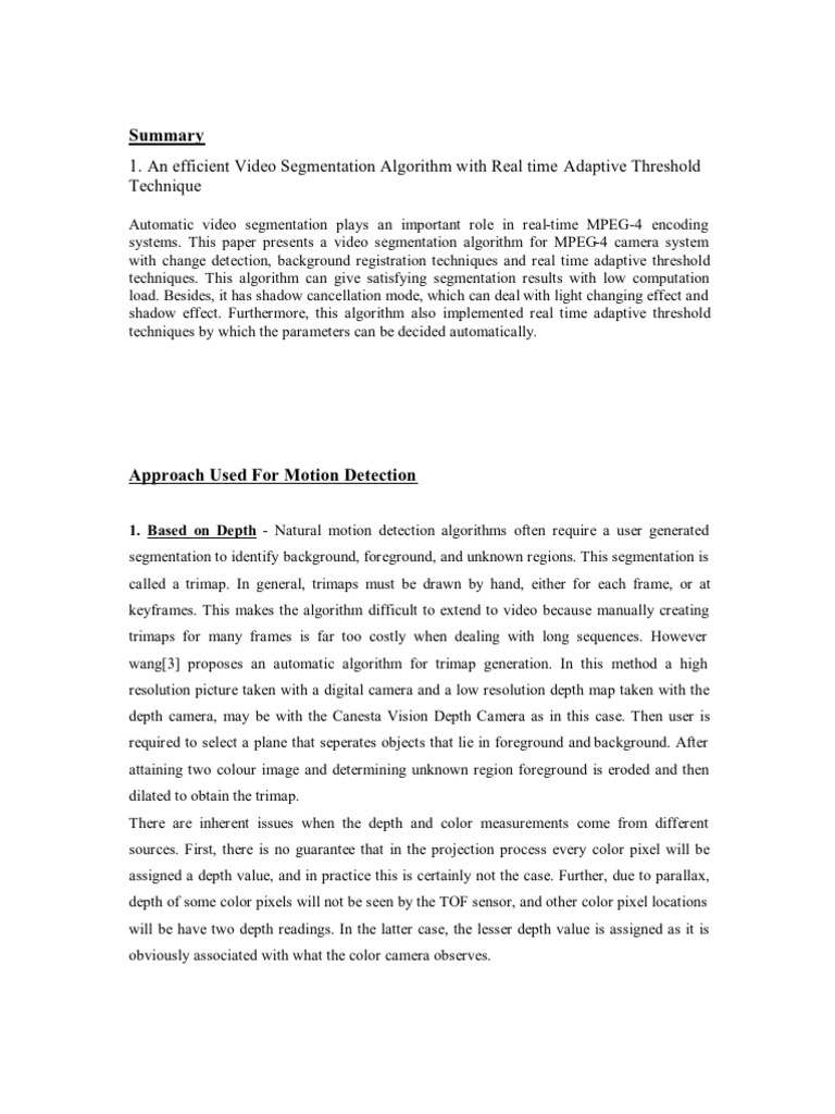 An Efficient Video Segmentation Algorithm With Real Time Adaptive Threshold Technique | PDF ...