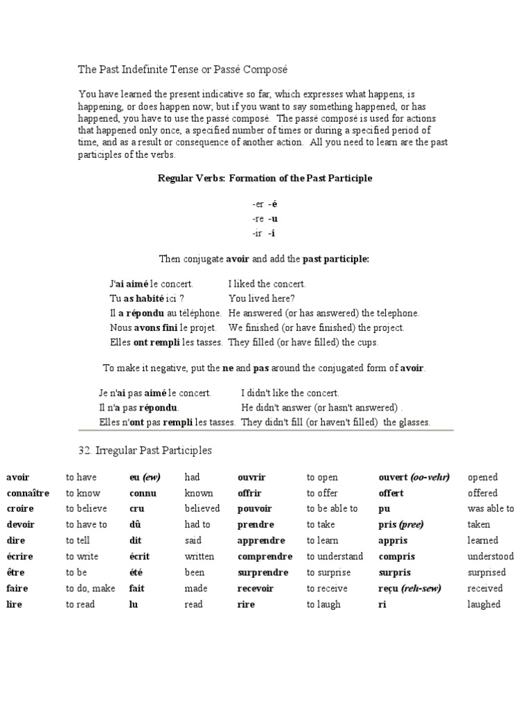Passé Composé | PDF | Grammatical Conjugation | Linguistic Morphology