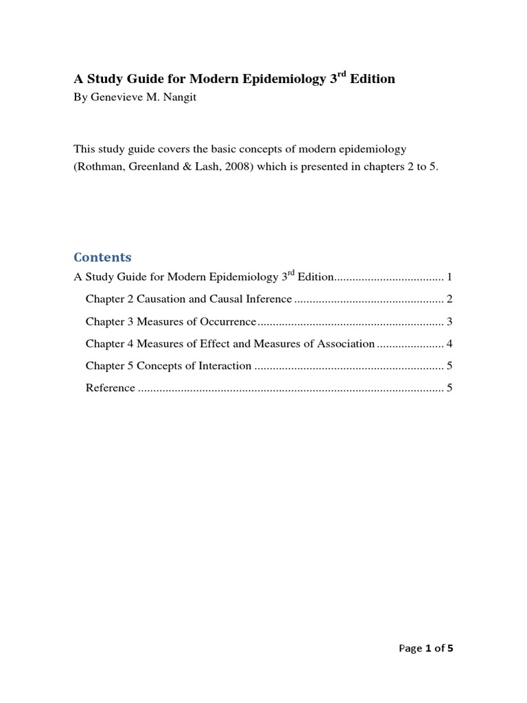A Study Guide For Modern Epidemiology 3rd Edition - Basic Concepts ...