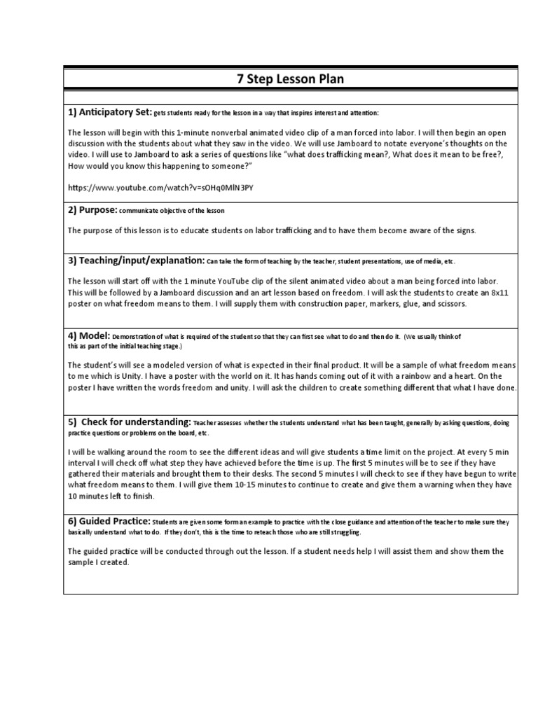 7 Step Lesson Plan | PDF | Education Theory | Teachers