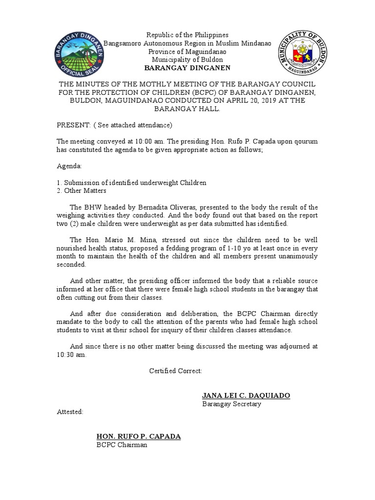 BCPC Meeting Minutes - April 2019 | PDF
