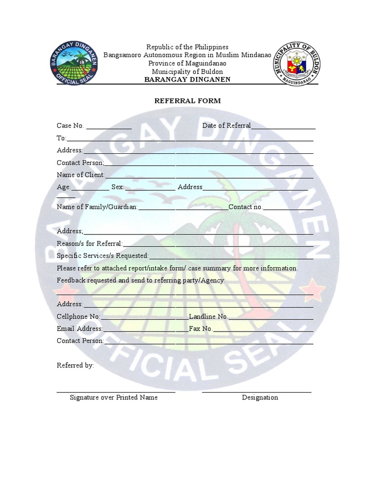 Barangay Referral Form Template | PDF