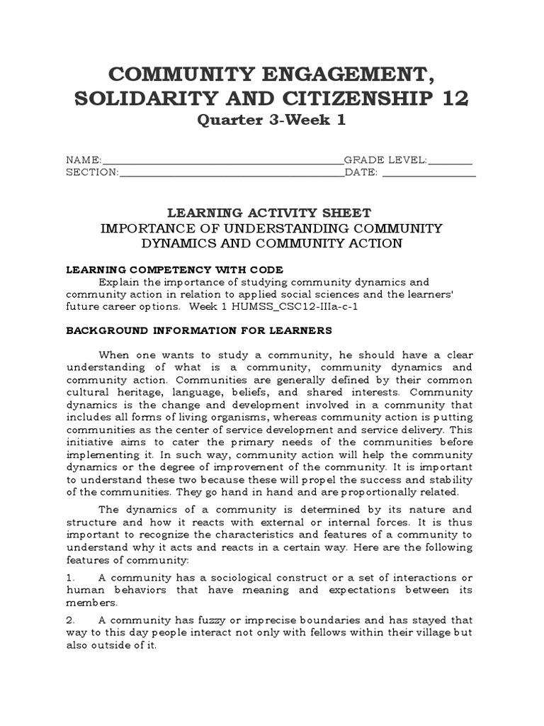 DepEd-Learning-Activity-Sheets-LAS-CESC Week 1 | PDF | Community ...