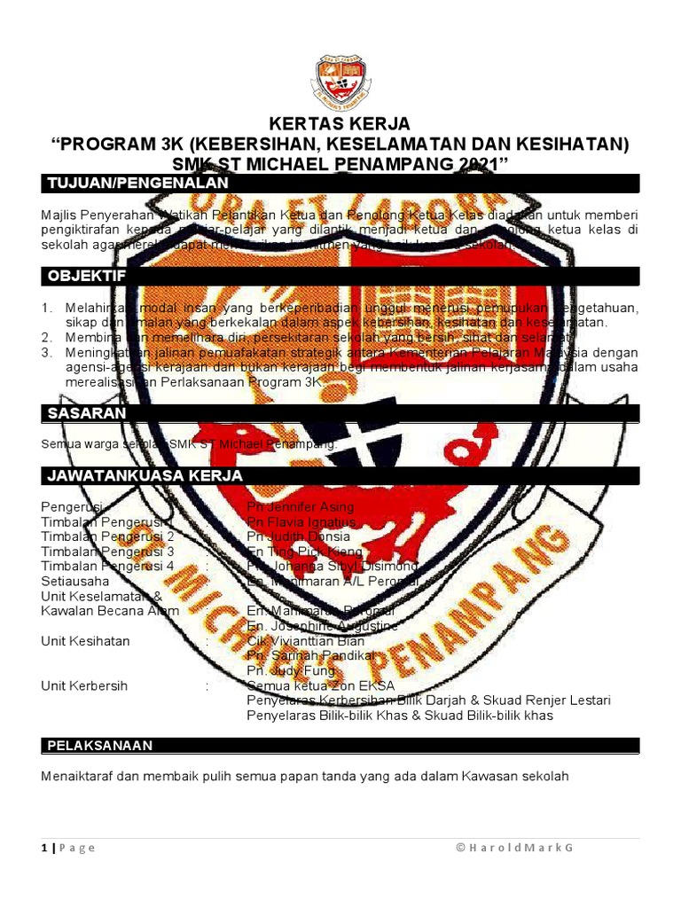 Program 3k (Kebersihan, Keselamatan Dan Kesihatan) SMK ST Michael ...