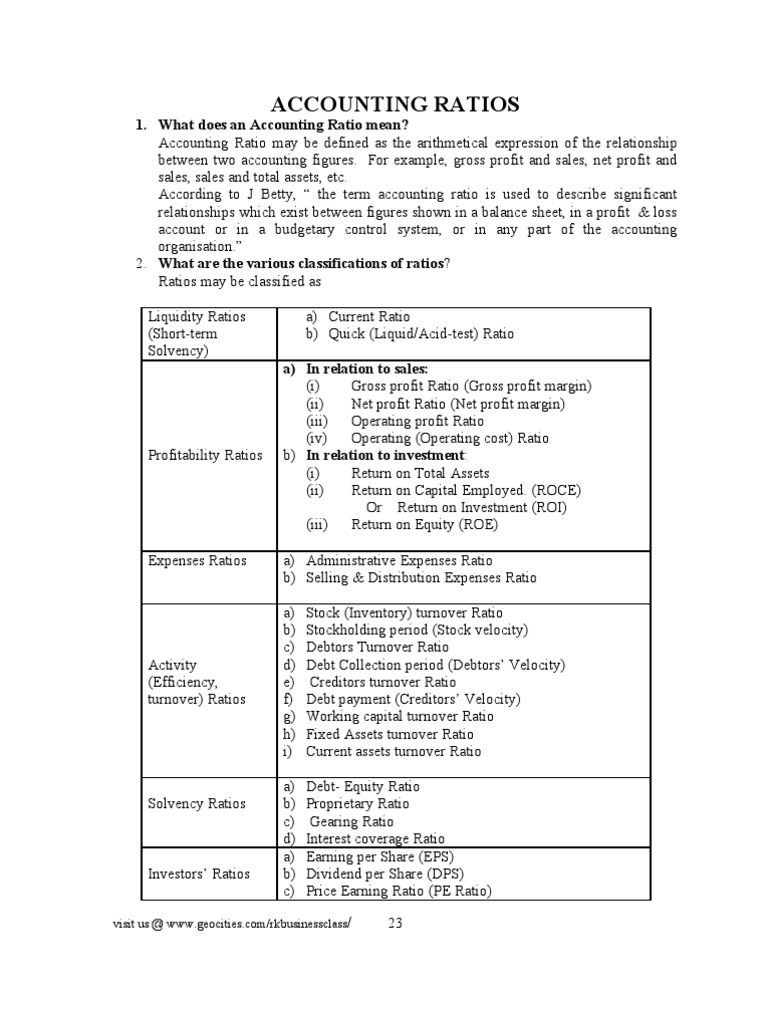 Accounting Ratios For Project | Download Free PDF | Equity (Finance ...