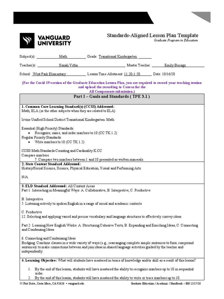 Grad Ed Lesson Plan Math Final Draft All Components | PDF | Lesson Plan | Educational Assessment