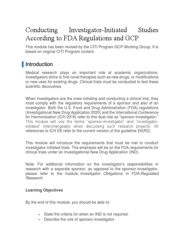 Requirements for Conducting Investigator-Initiated Clinical Trials ...