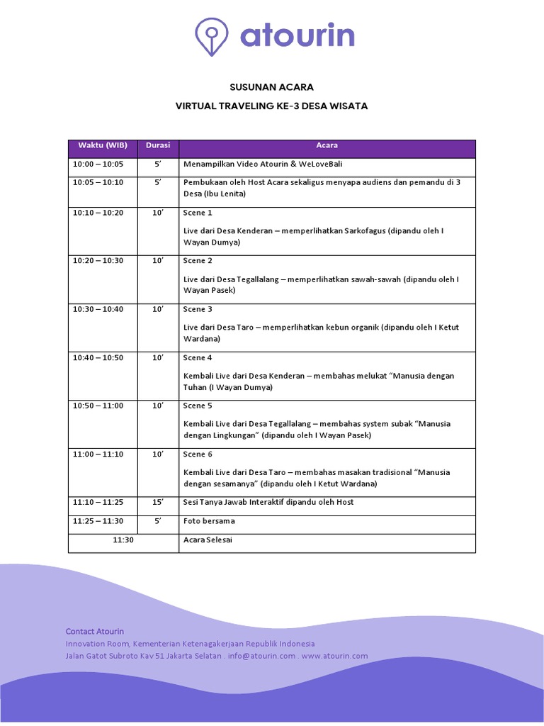 Susunan Acara Virtual Traveling Ke-3 Desa Wisata Di Bali | PDF