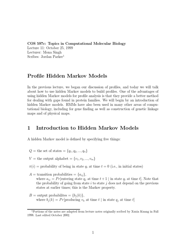HMM-Mona Singh | PDF | Sequence Alignment | Applied Mathematics