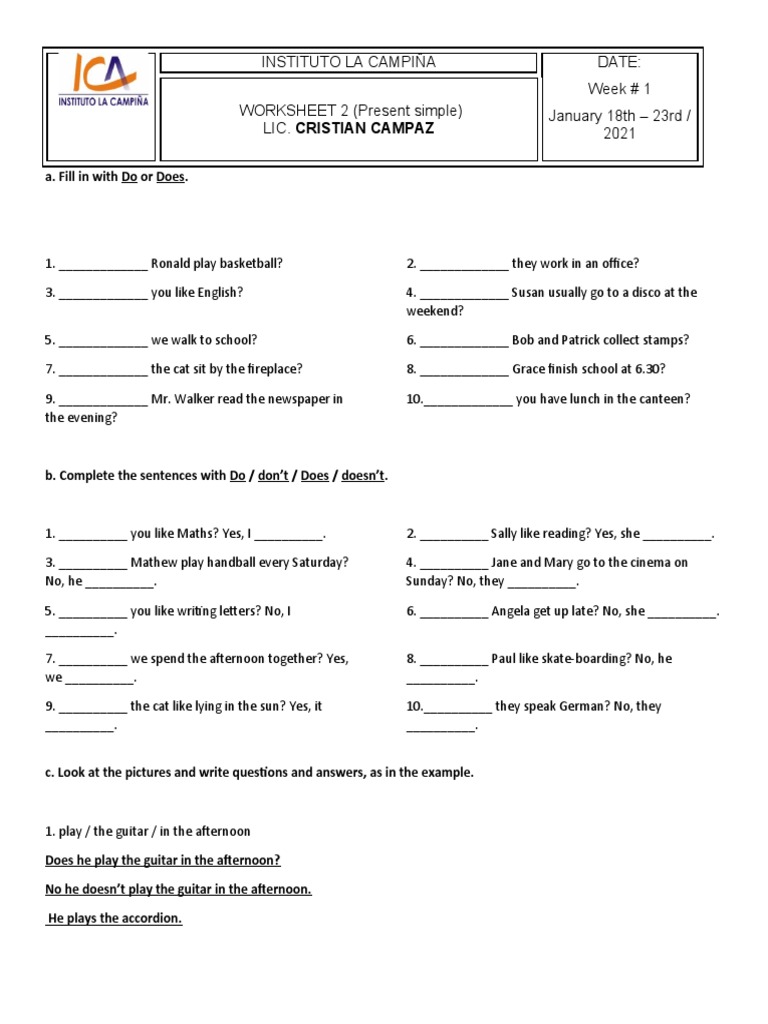 Present Simple Worksheet Activities | PDF | Language Arts & Discipline