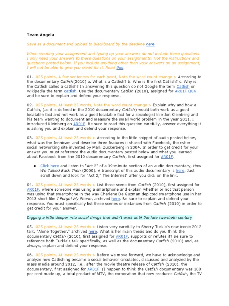 Team Angela: Catfish Catfish AR01F Q04 | Download Free PDF | Communication