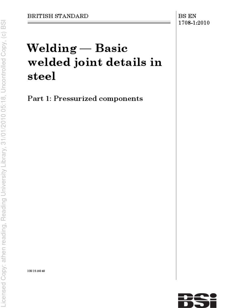 BS EN 1708-1-2010 Welding Basic Welded Joint Details in Steel Pressurized Components | PDF ...