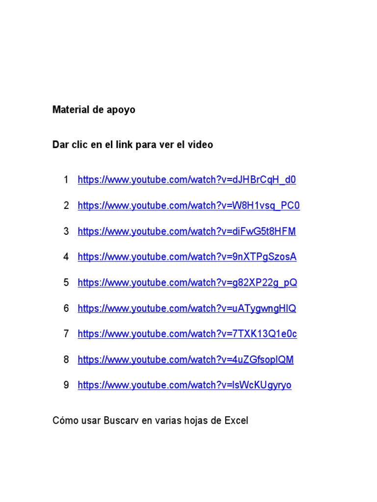MATERIAL DE APOYO Cómo Buscarv en Varias Hojas de Excel | PDF | Microsoft Excel | Matriz ...