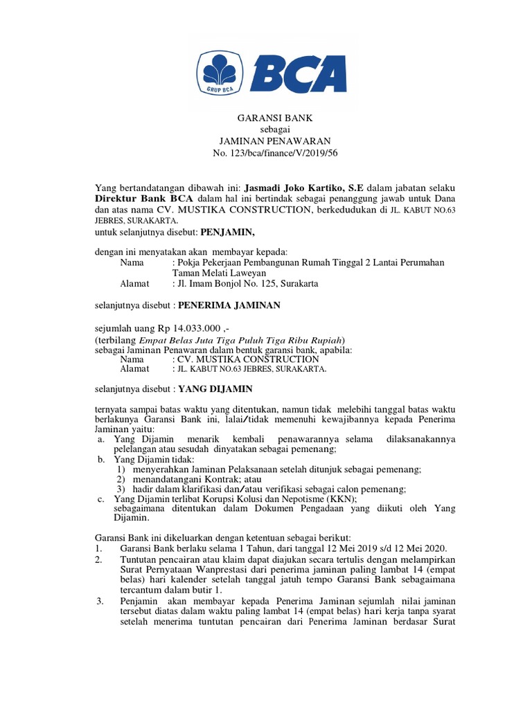 1.2 Jaminan Penawaran | PDF | Bisnis | Pengelolaan Keuangan & Uang