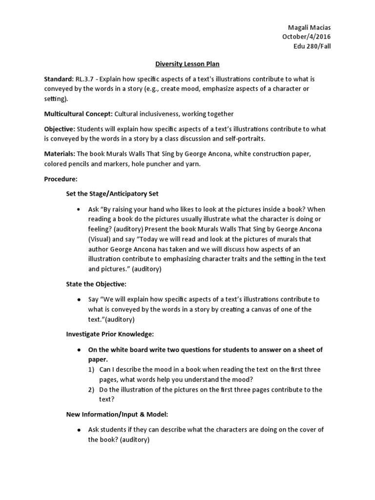 Diversity Lesson Plan Edu 280 | PDF | Classroom | Books