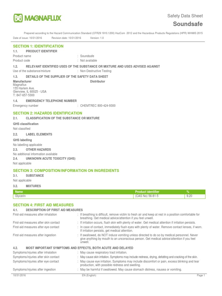 Soundsafe Safety Data Sheet English | PDF | Toxicity | Personal ...