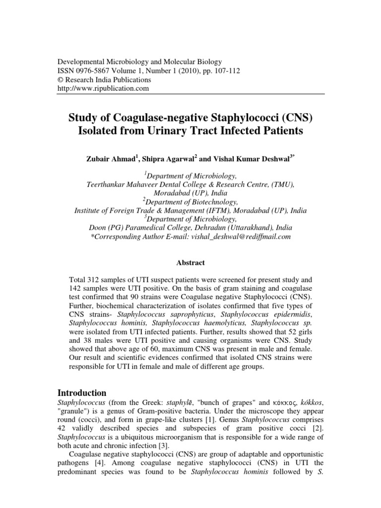 Coagulase-Negative Staphylococci | PDF | Staphylococcus | Urinary Tract ...