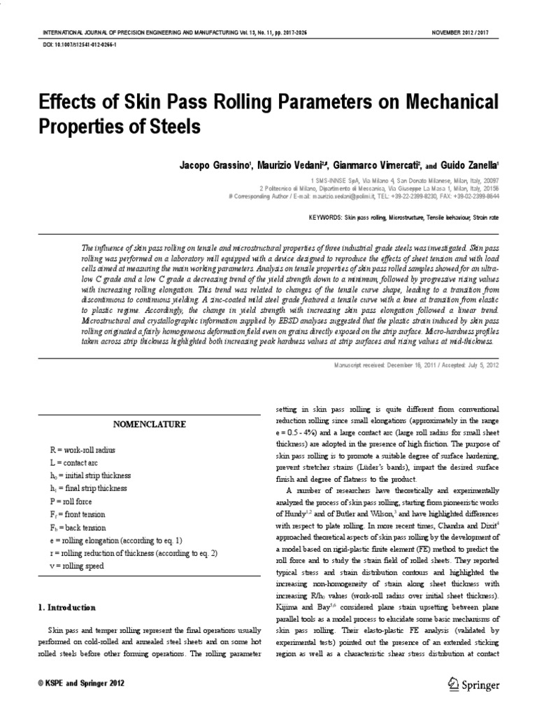 Effect Skin Pass Mill Parameter in Mechanical Properties | PDF ...