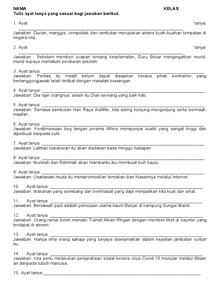 Latihan Ayat Tanya | PDF