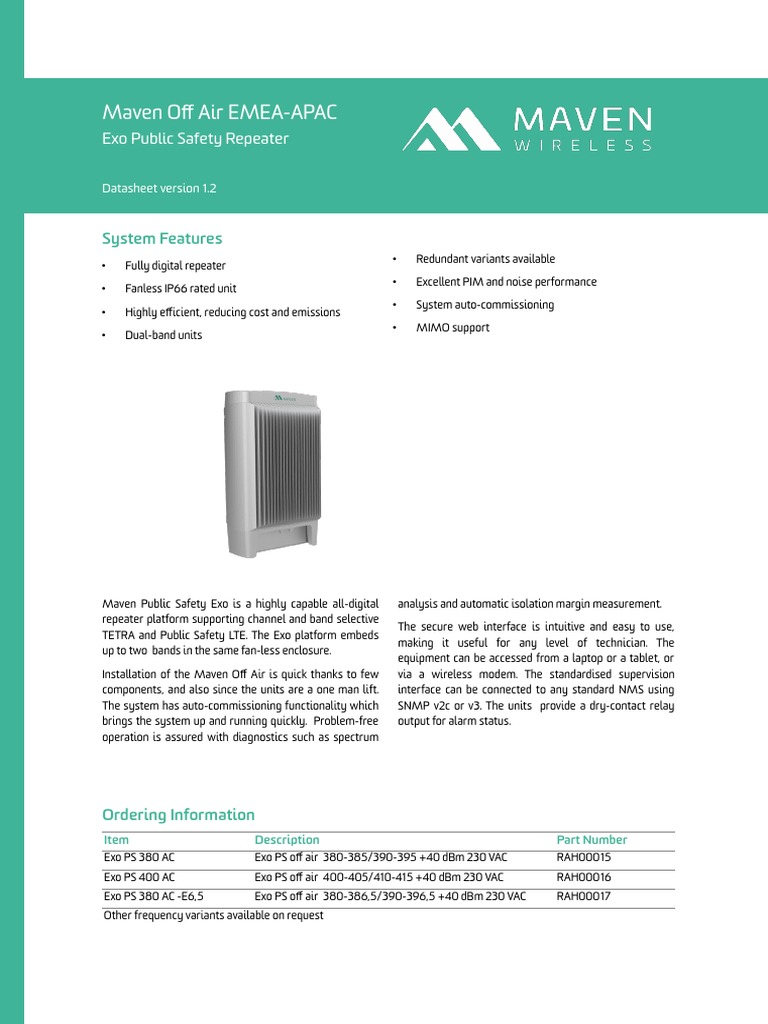 Maven EXO Datasheet | Download Free PDF | Electronic Engineering | Wireless