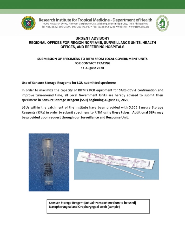 SSR ADVISORY - Use of Sansure Storage Reagent For LGU-DRU | PDF ...