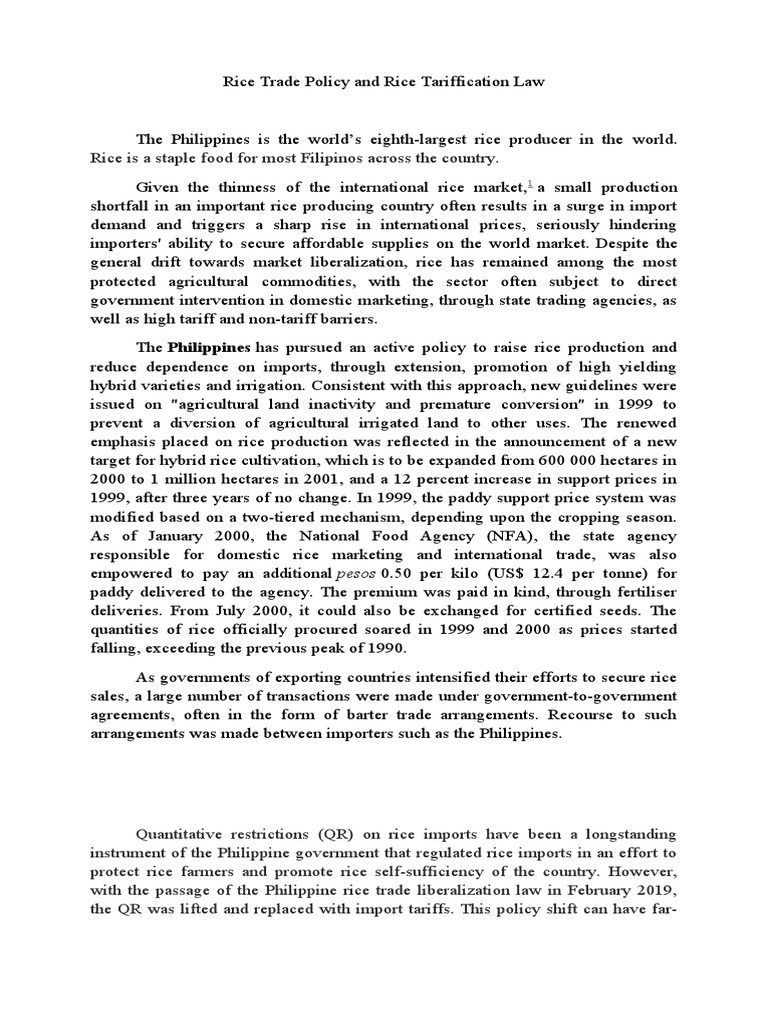 Philippines Rice Tariffication Law Explained | PDF | Rice | Industries