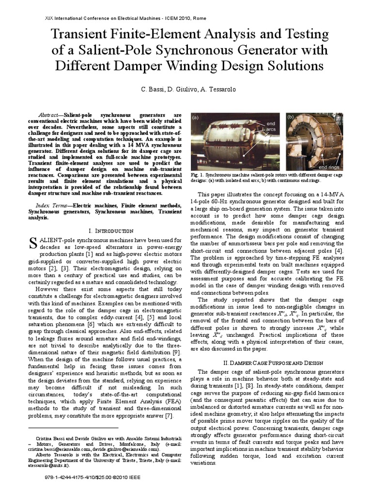 Transient Finite Element Analysis And Testing Of A Salient Pole Synchronous Generator With