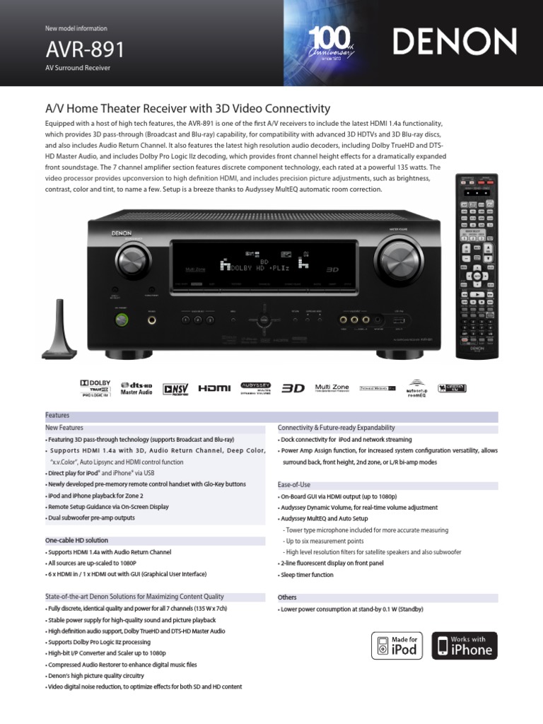 Denon Avr 891 | PDF | Hdmi | Video