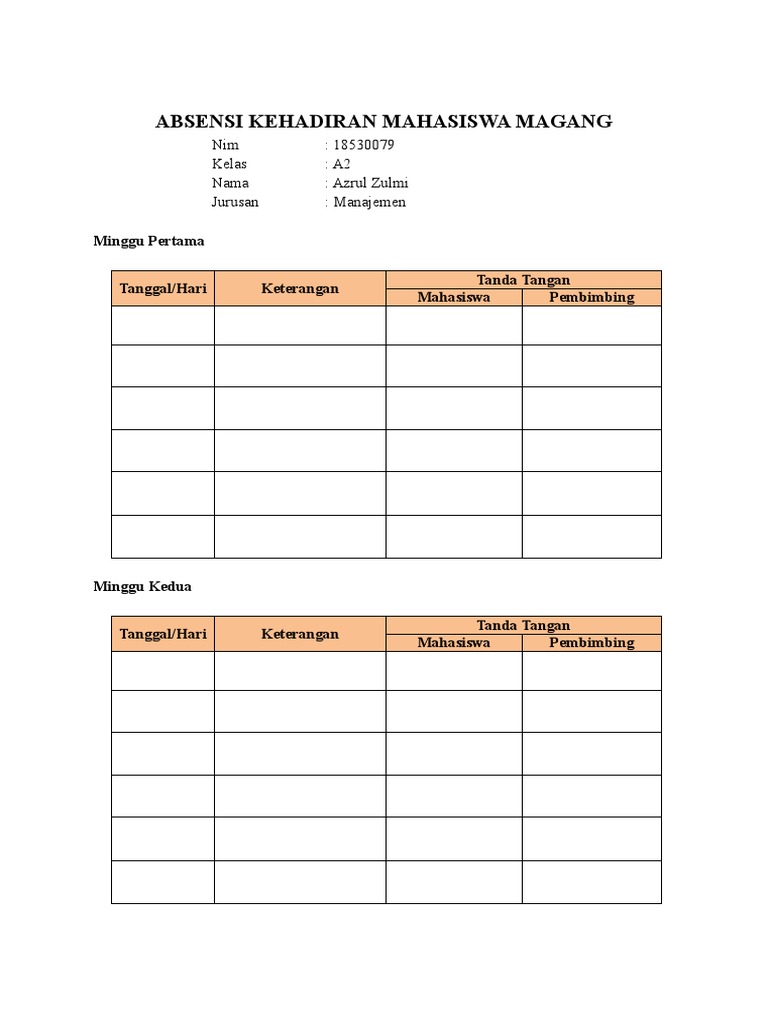 Contoh Absensi Mahasiswa Magang | PDF