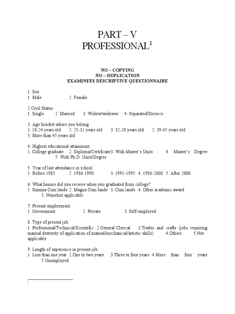 Part - V Professional: No - Copying No - Duplication Examinees ...