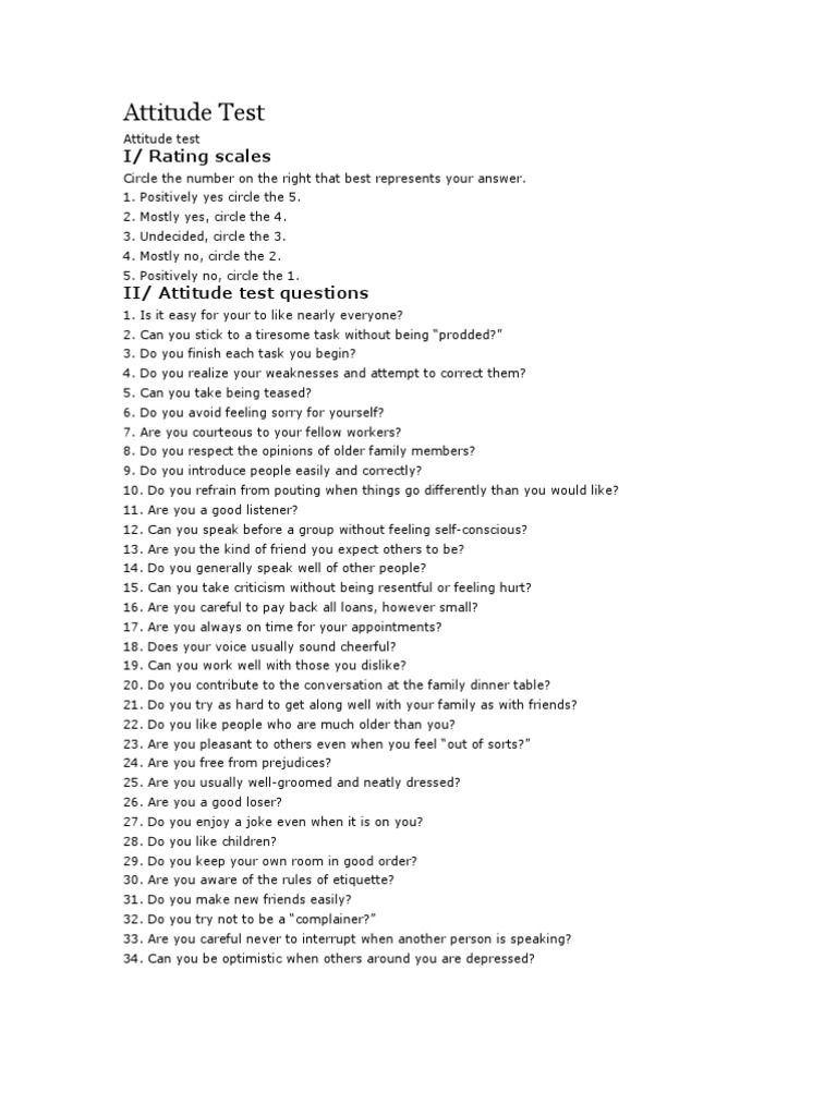 Attitude Test | PDF | Psychology | Psychological Concepts