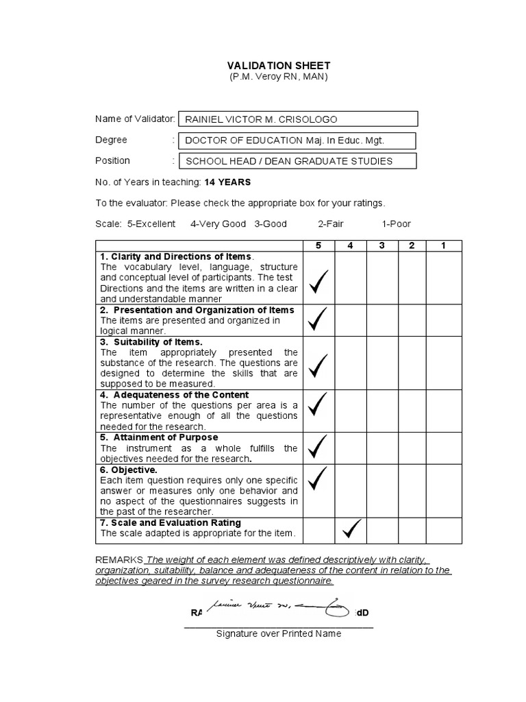 ACCOMPLISHED VALIDATION-SHEET DR - CRISOLOGO | PDF