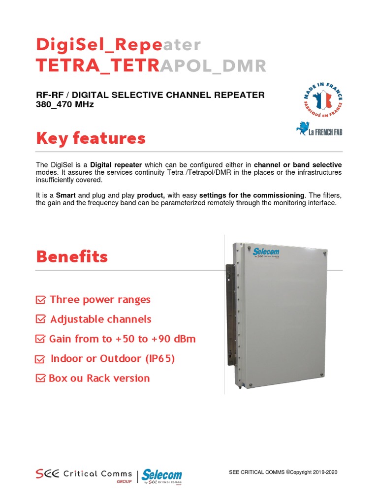 Key Features: RF-RF / Digital Selective Channel Repeater 380 - 470 MHZ ...