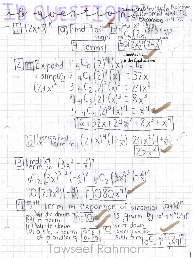Math Analysis SL dp1 - 1 - La - HT Ib Questions 13b | PDF