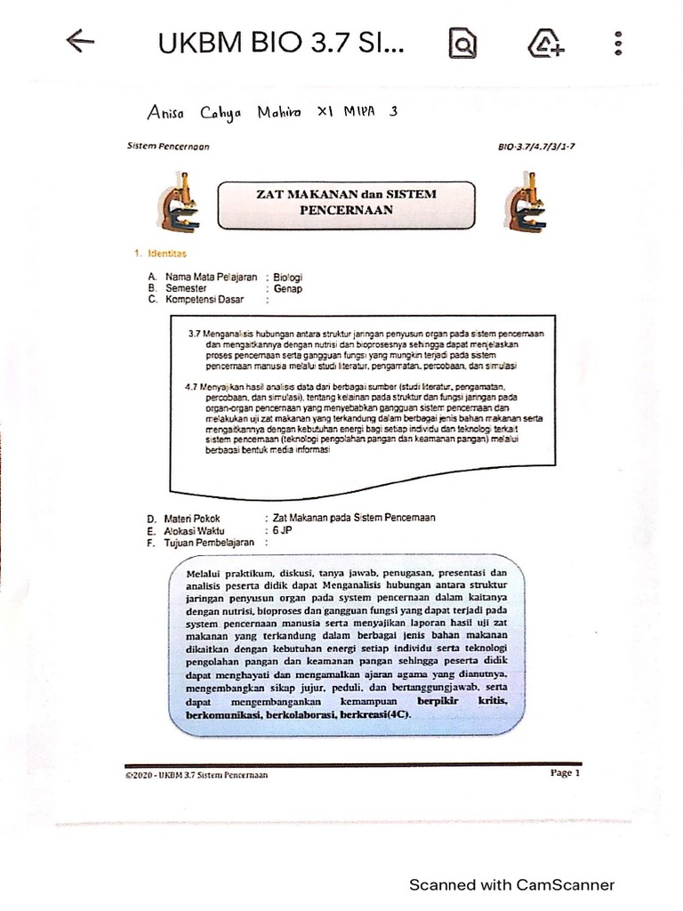 UKBM 7 Sistem Pencernaan Anisa Cahya Mahira XI MIPA 3 | PDF