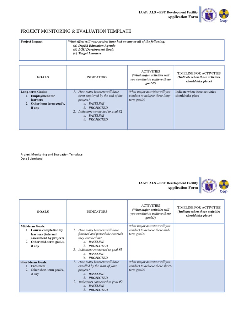 ALS-EST Project Monitoring and Evaluation Template | PDF | Monitoring ...