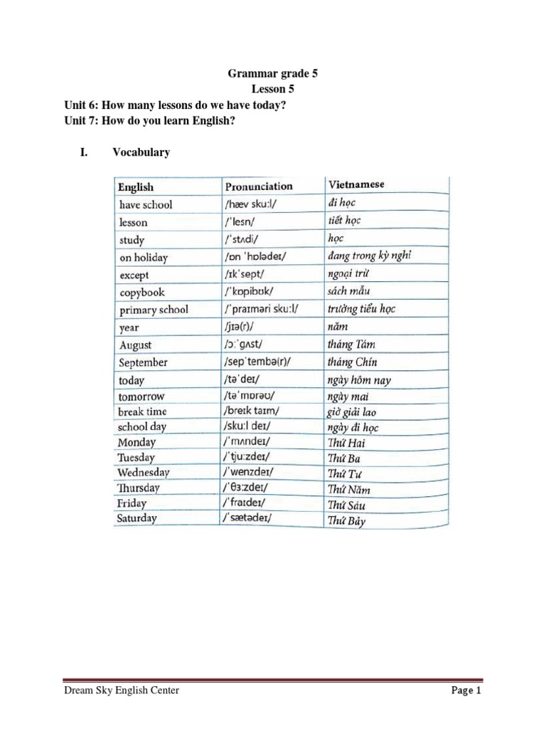 Grammar Grade 5 Lesson 5 Unit 6: How Many Lessons Do We Have Today ...