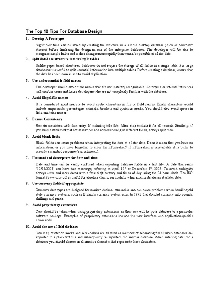 The Top 10 Tips For Database Design | PDF | Databases | Computer File