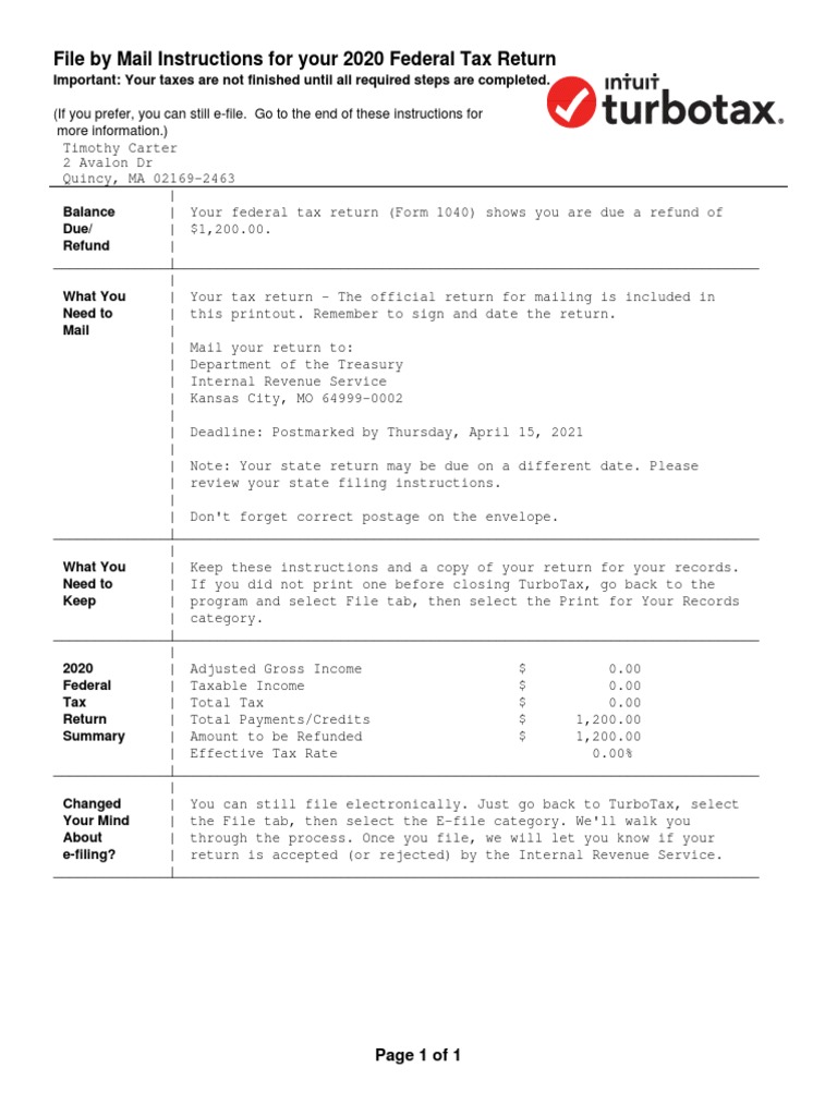 File by Mail Instructions For Your 2020 Federal Tax Return | PDF | Irs ...
