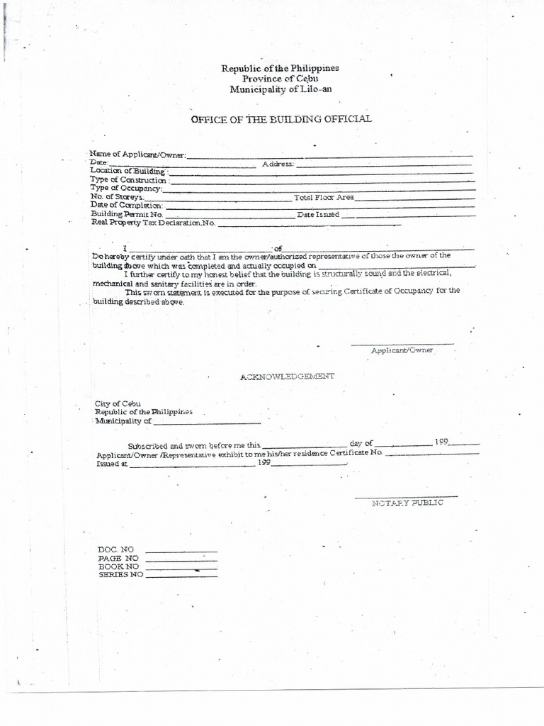 Form For Occupancy Permit | PDF