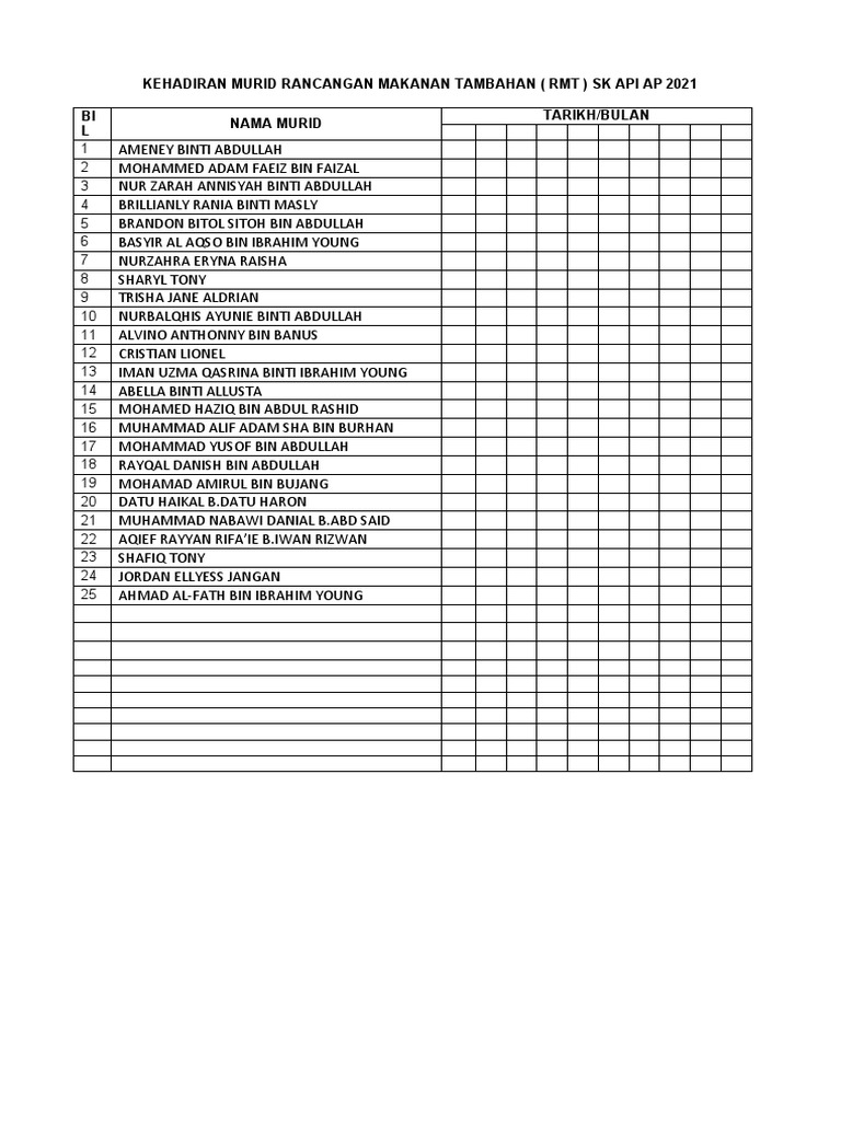 Buku KEHADIRAN RMT 2021 | PDF