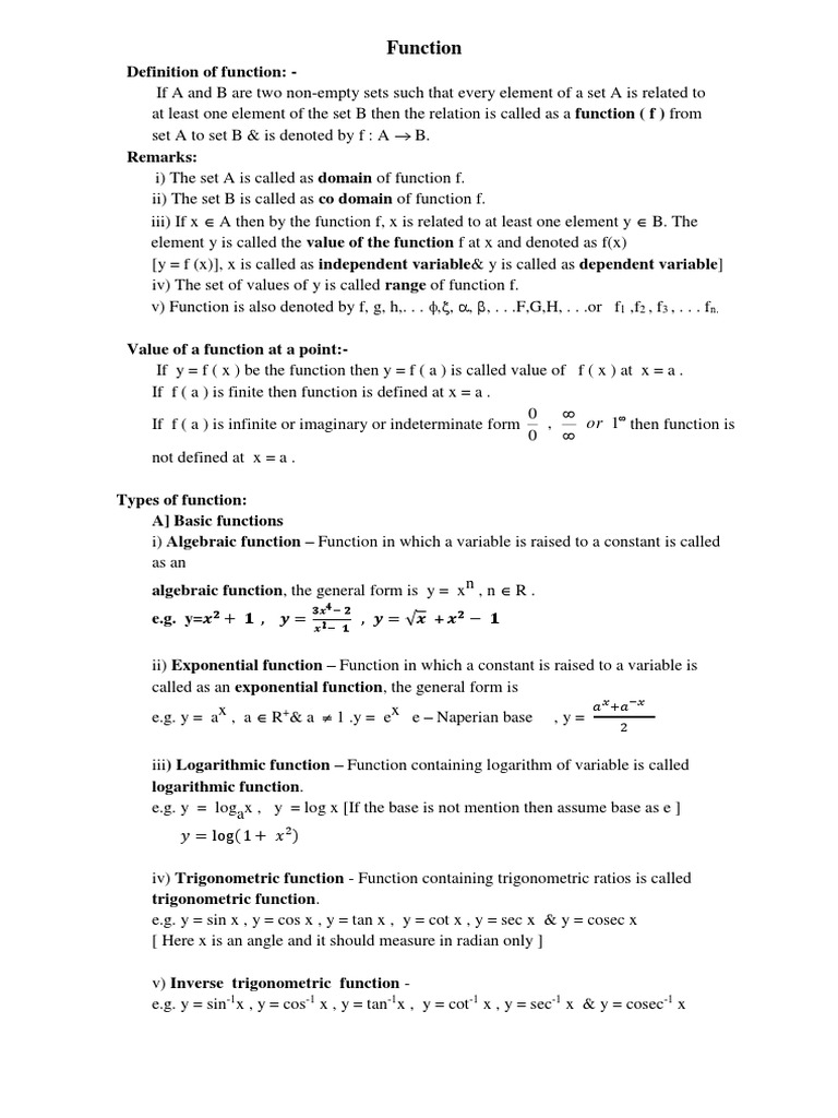 Definition of Function | PDF | Function (Mathematics) | Trigonometric ...