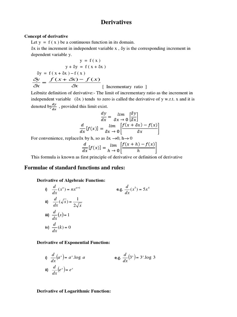 Derivatives: Concept of Derivative | PDF | Derivative | Trigonometric ...