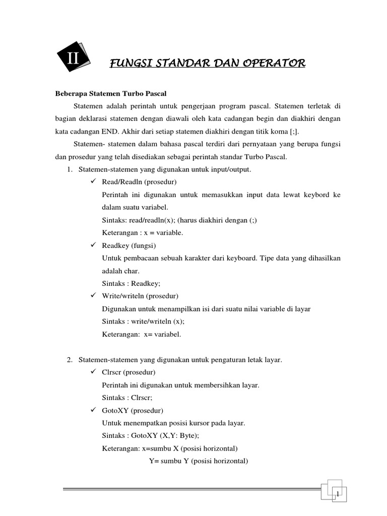 Fungsi Standar Dan Operator | PDF | Metode & Bahan Ajar